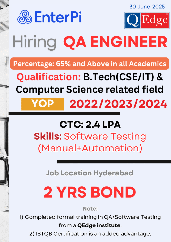Job Opening: QA Trainee at EnterPi Software Solutions Pvt. Ltd. – Hyderabad – QEdge Technologies