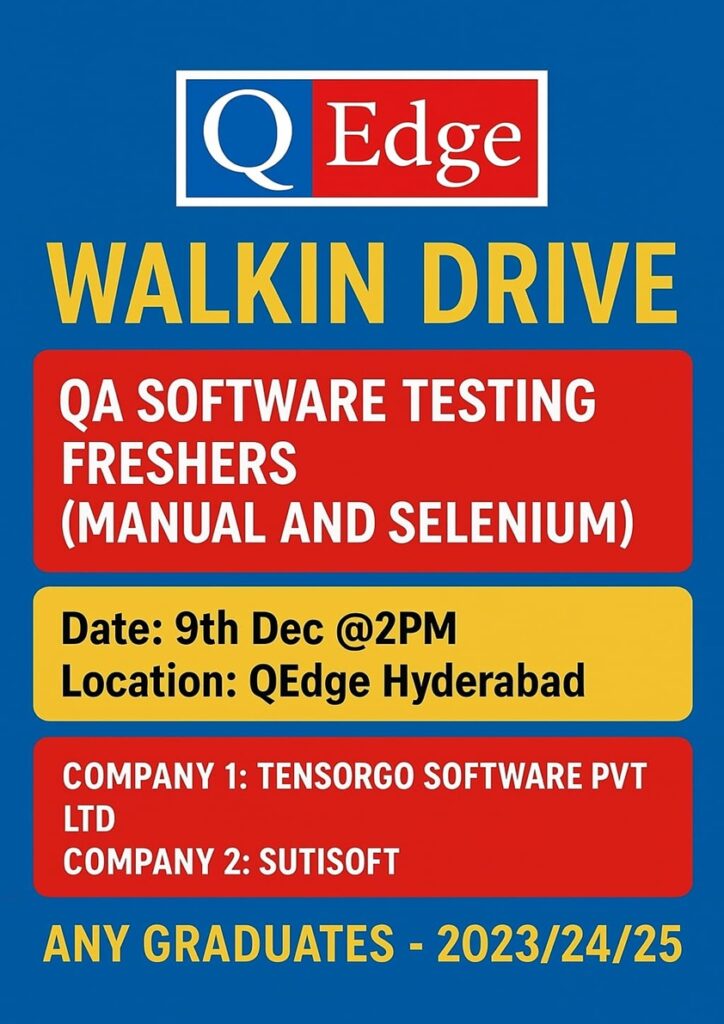 Walk-in Drive for QA Software Testing Freshers | QEdge Technologies ...