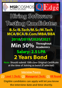 MSR Cosmos – Any Degree( 2018/19/20/21) -Testing – QEdge Technologies