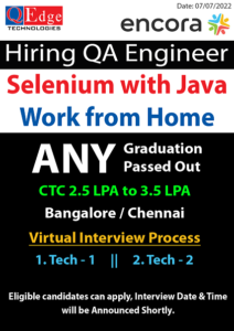 Encora Innovation Labs – Selenium with Java (Any Grad/Any Passed out) – QEdge Technologies